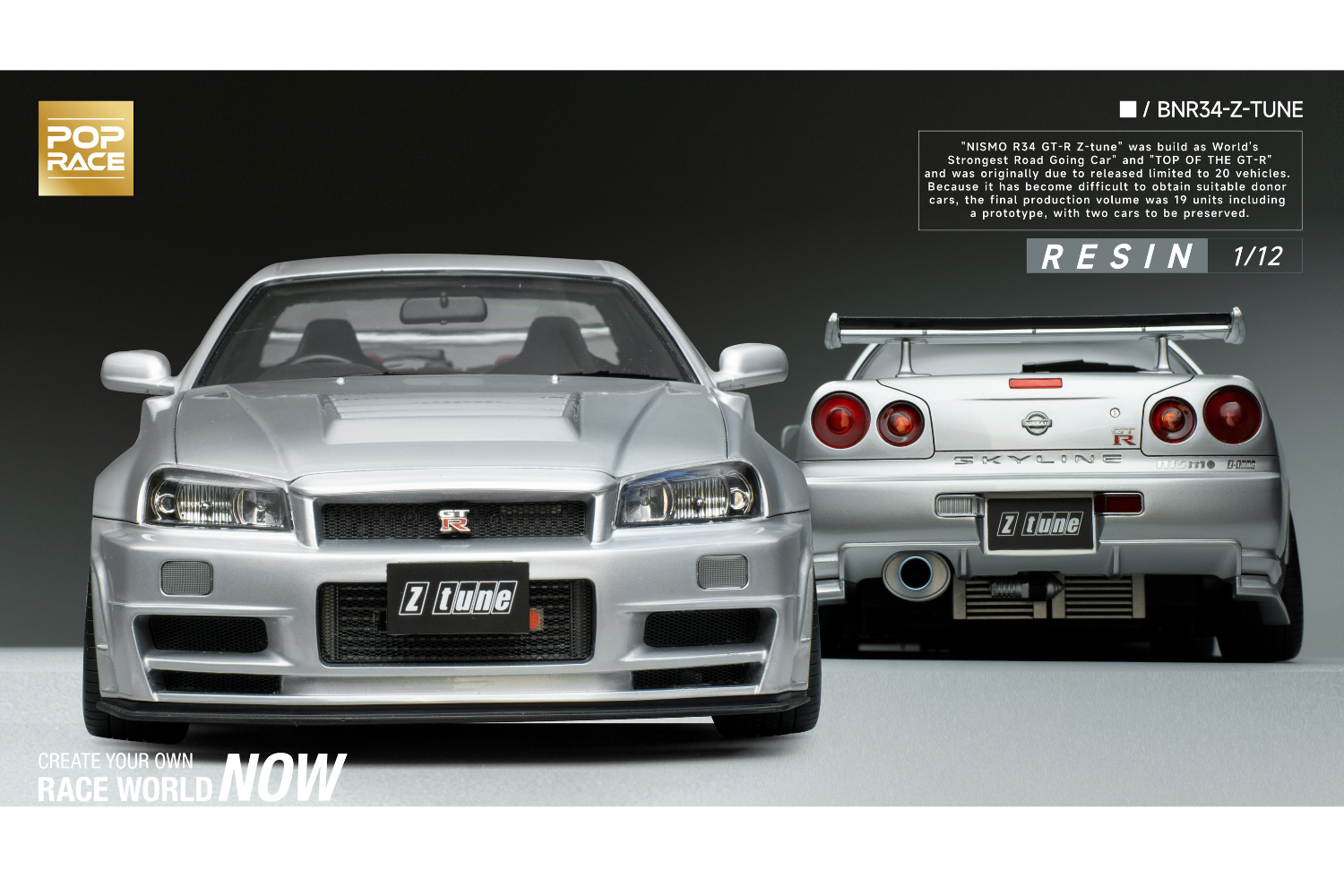 PopRace 1/12 Nissan GT-R Z Tune Silver With Engine – Toy Space